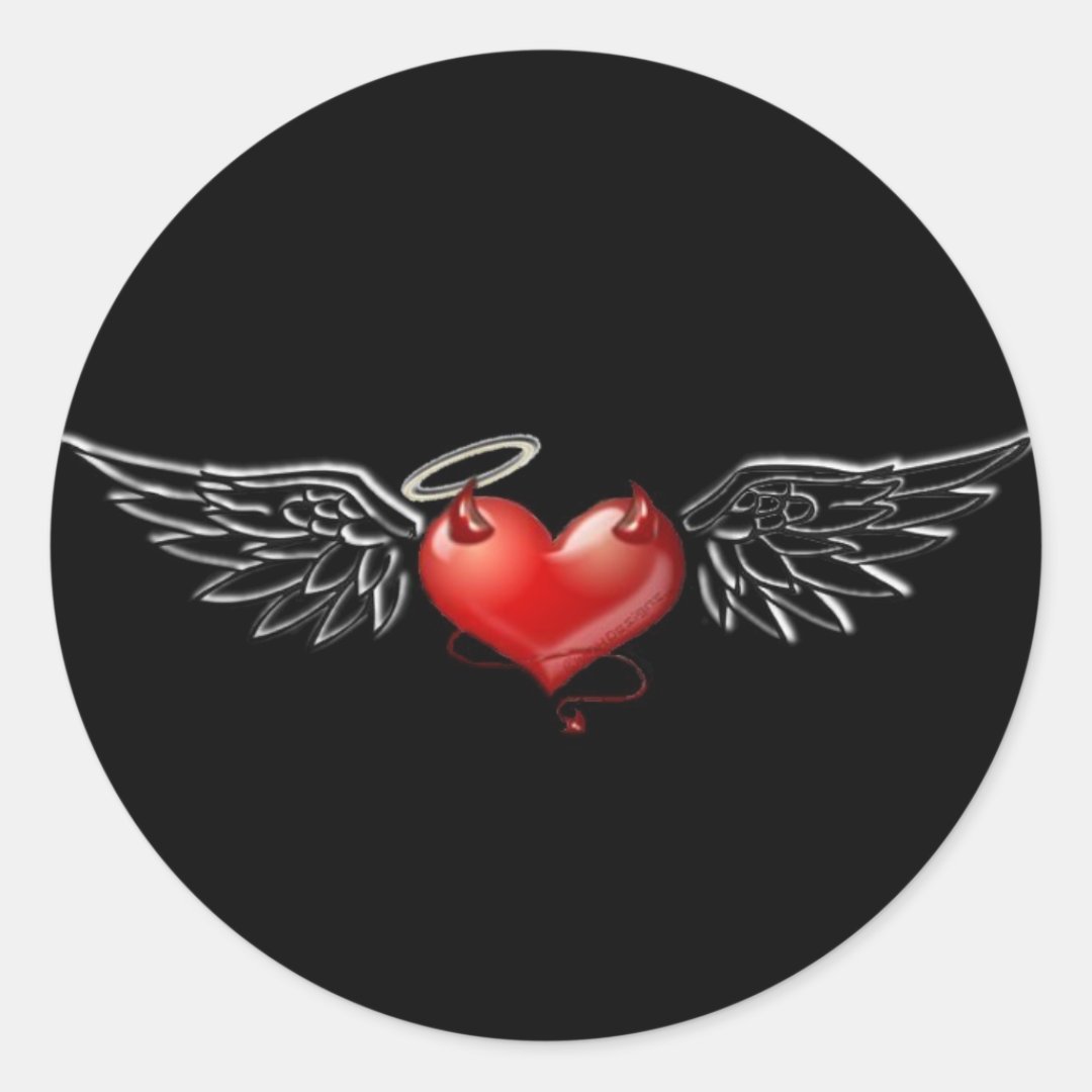 Angel devil background classic round sticker | Zazzle