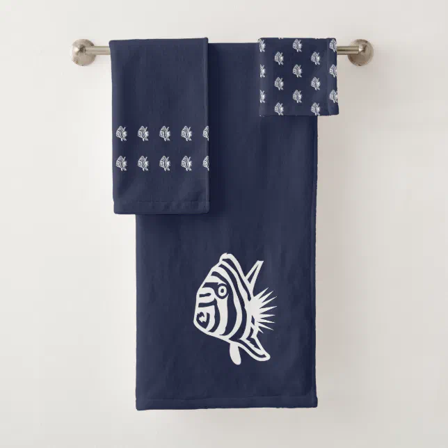 Angel fish Ocean Blue & white coastal deco Bath Towel Set | Zazzle