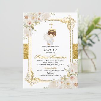 Angel Gold Bautizo Invitation | Zazzle