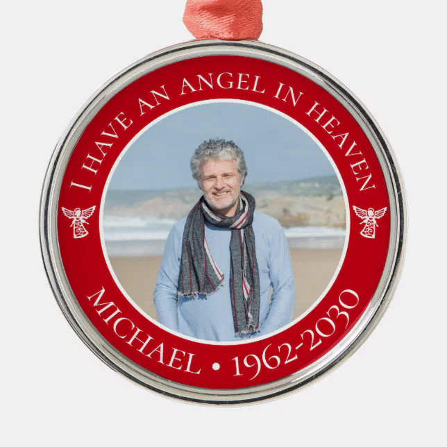 Angel in Heaven Memorial Photo Metal Ornament | Zazzle