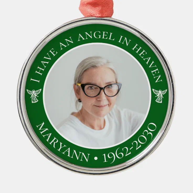 Angel in Heaven Memorial Photo Metal Ornament | Zazzle