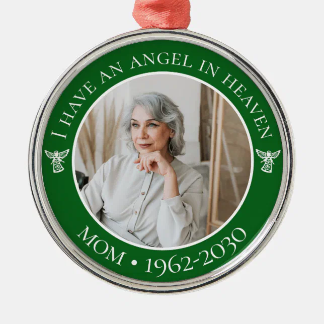 Angel in Heaven Mom Memorial Photo Metal Ornament | Zazzle