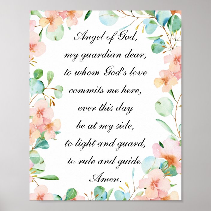 Angel of God Guardian Angel Prayer Pastel Floral Poster | Zazzle.com