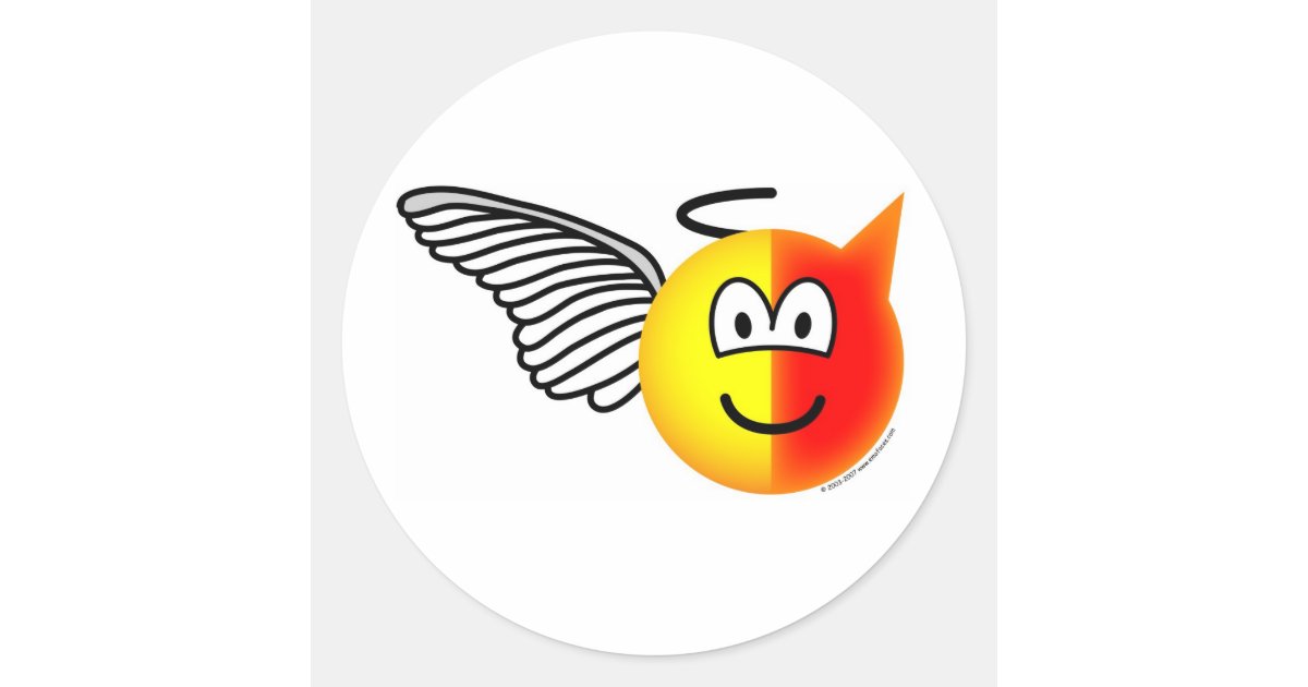 Angel or devil emoticon classic round sticker | Zazzle
