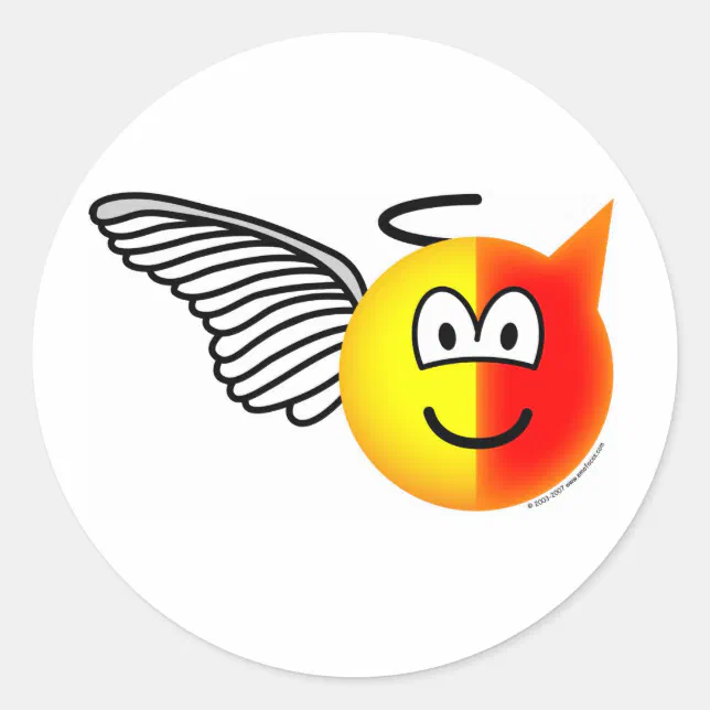 Angel or devil emoticon classic round sticker | Zazzle