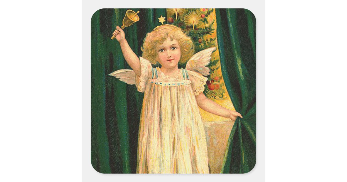 Angel ringing in Christmas Vintage Square Sticker | Zazzle