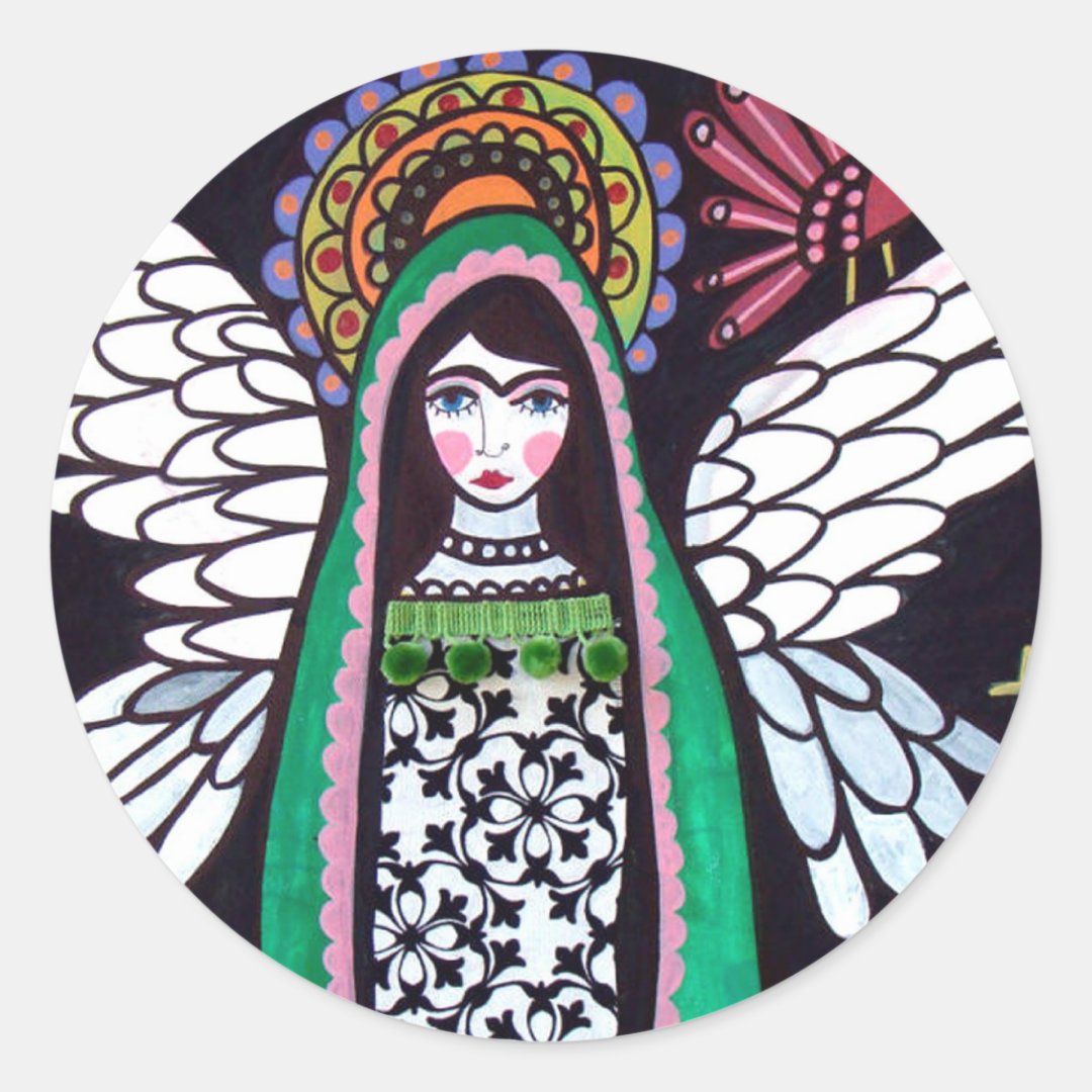 Angel Virgin of Guadalupe Art by Heather Galler Classic Round Sticker ...
