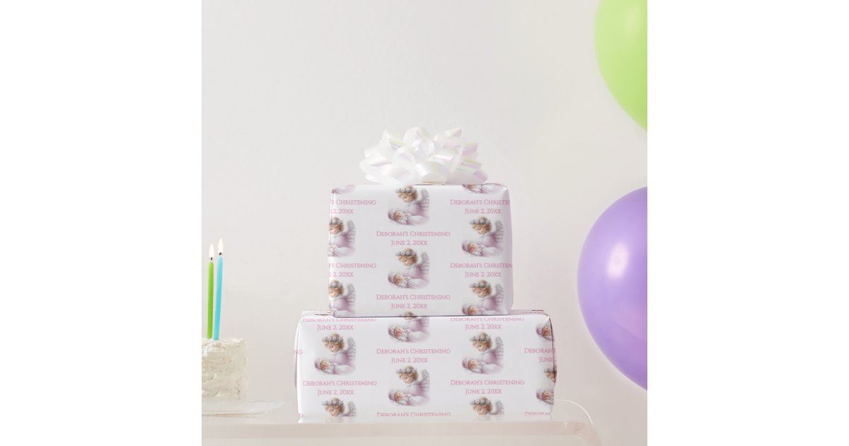 Angel Watching Over Baby Girl Baptism Wrapping Paper | Zazzle