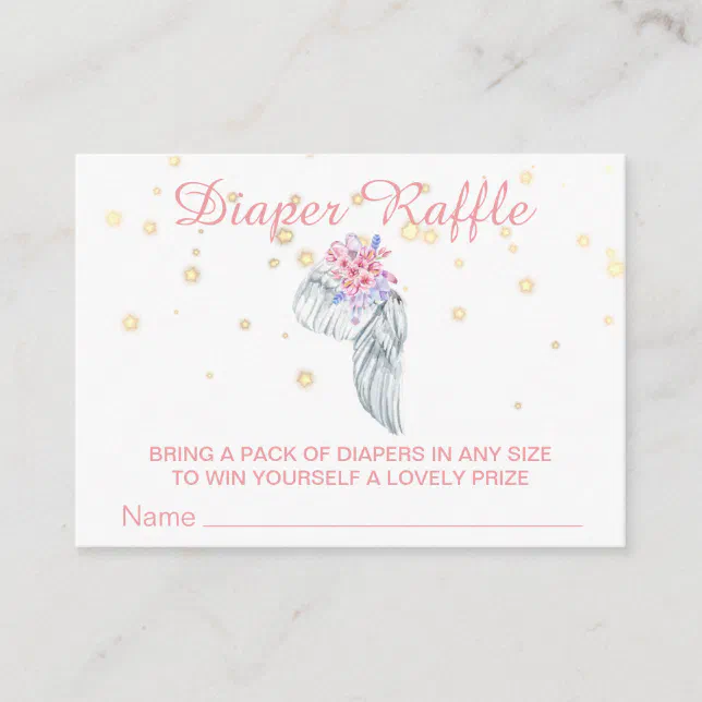 Angel Wing Crystal Feathers Girl Diaper Raffle Enclosure Card | Zazzle