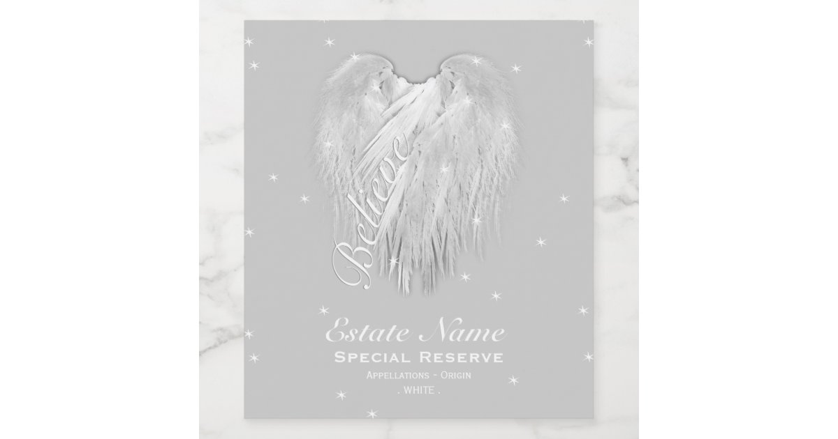 ANGEL WINGS 'Believe' Magic Heart Wine Label | Zazzle