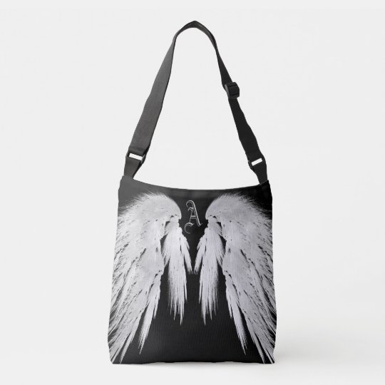 ANGEL WINGS Black Custom Monogram Crossbody Bag | Zazzle.com