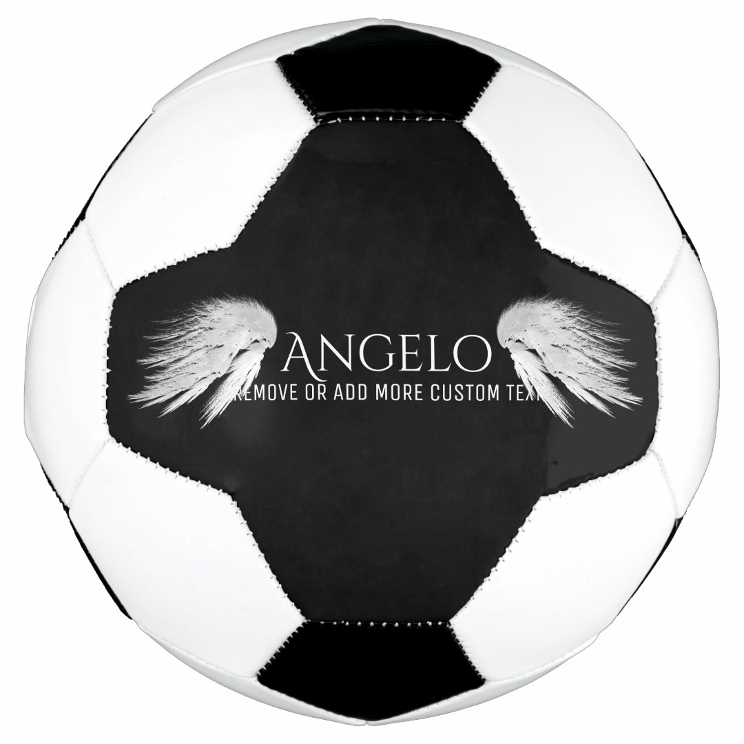 ANGEL WINGS Black Custom Name Soccer Ball | Zazzle