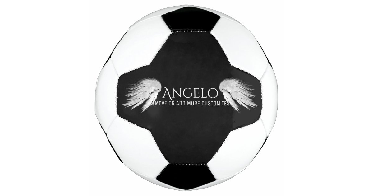 ANGEL WINGS Black Custom Name Soccer Ball | Zazzle