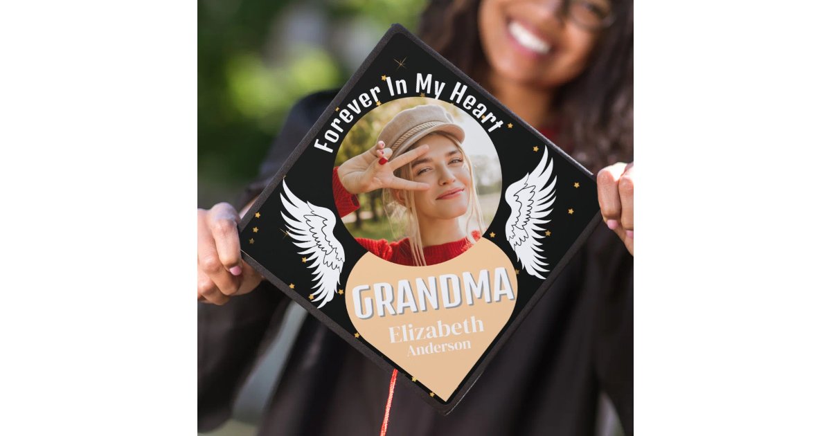 Angel Wings Black Tribute Memorial Photo Graduation Cap Topper | Zazzle
