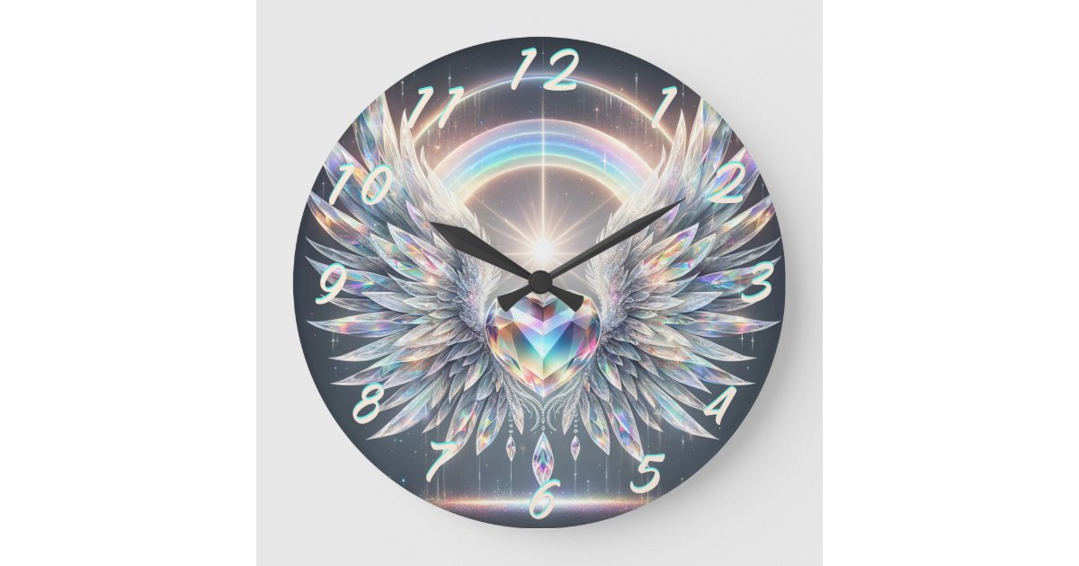 Angel Wings Crystal Heart Large Clock | Zazzle