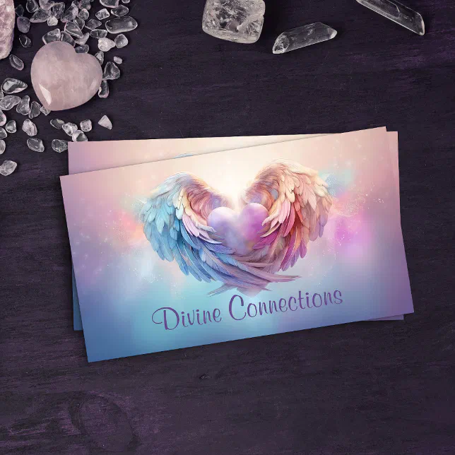 Angel wings gently embracing the heart business card | Zazzle