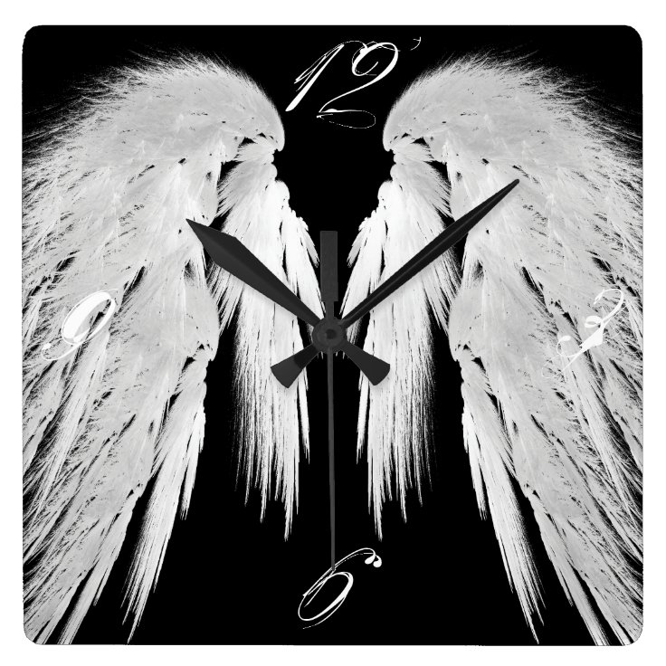 ANGEL WINGS Gray Touched Feathers Custom Numbers Square Wall Clock | Zazzle