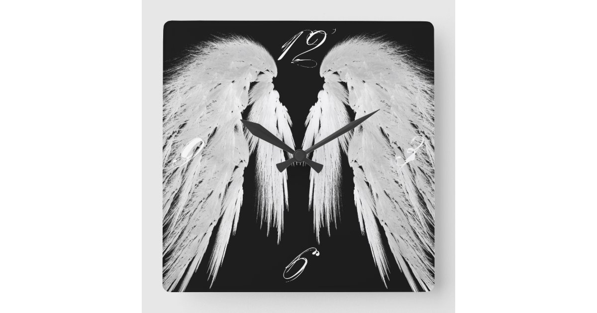 ANGEL WINGS Gray Touched Feathers Custom Numbers Square Wall Clock | Zazzle