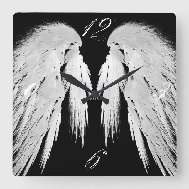 ANGEL WINGS Gray Touched Feathers Custom Numbers Square Wall Clock | Zazzle