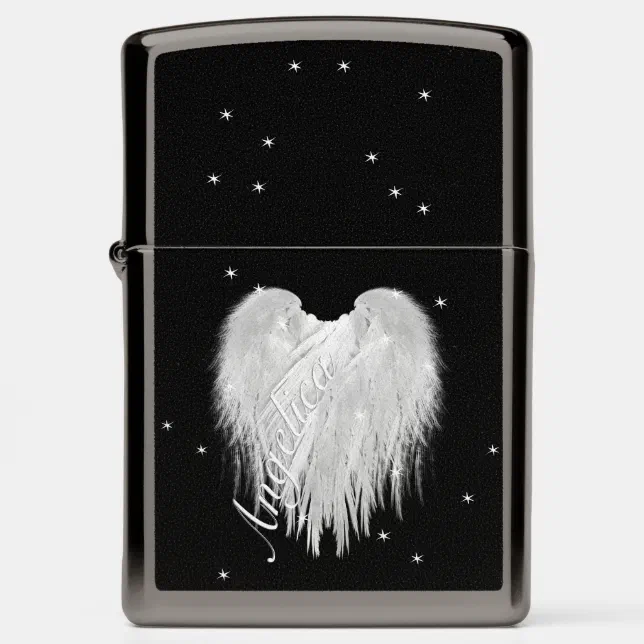 ANGEL WINGS Heart Black Starry Zippo Lighter | Zazzle