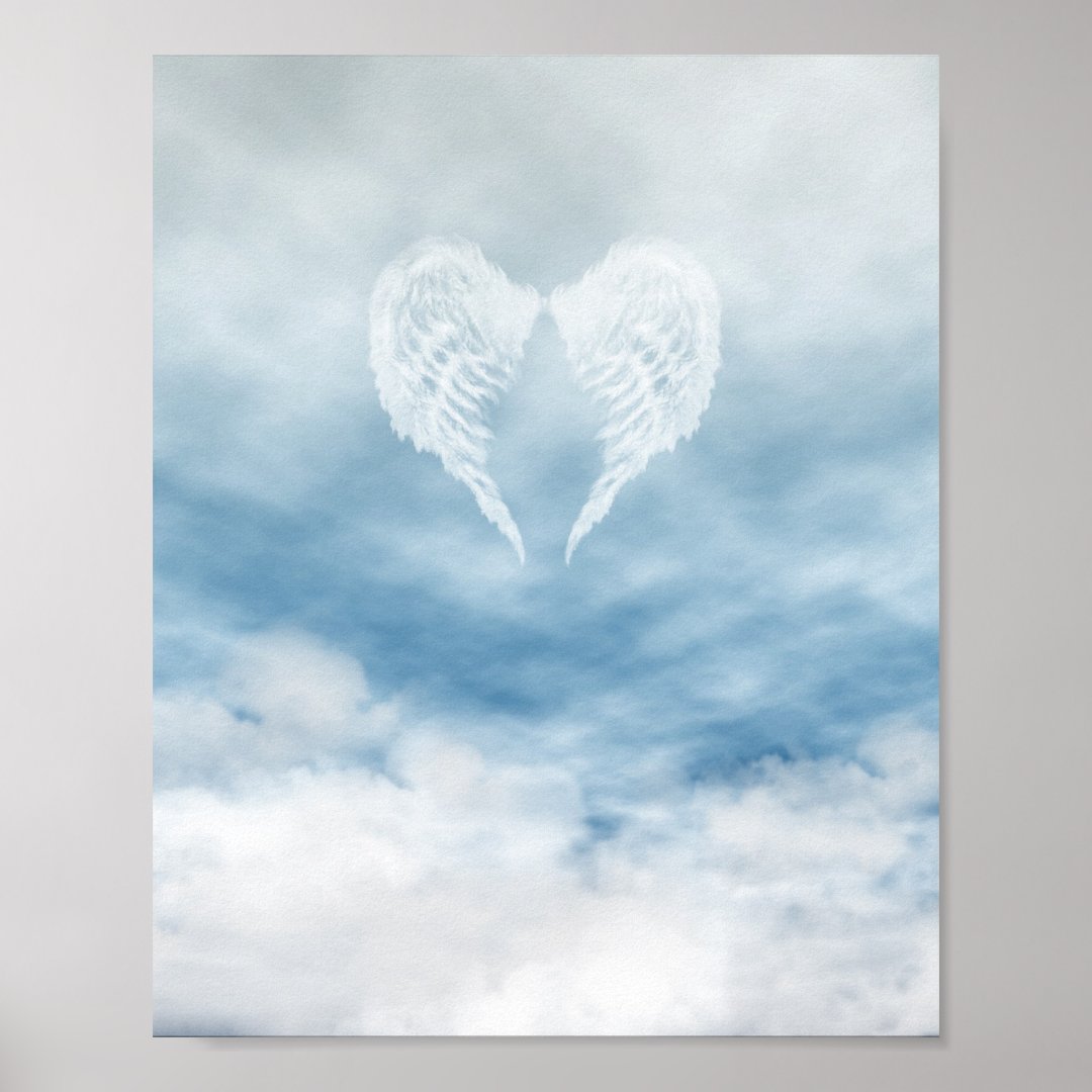 Angel Wings in Cloudy Blue Sky Poster | Zazzle
