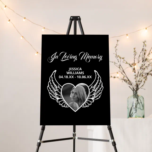 Angel Wings In Loving Memory Funeral Sign | Zazzle