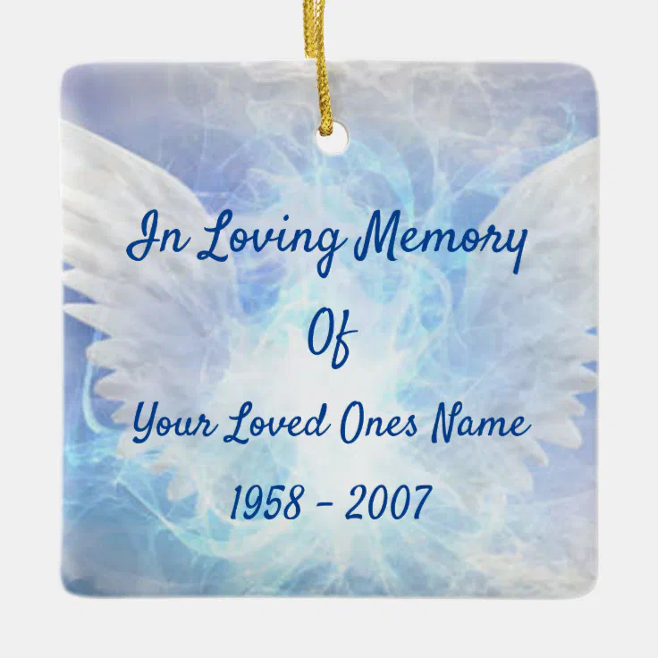Angel Wings In Loving Memory Memorial Photo Ceramic Ornament | Zazzle
