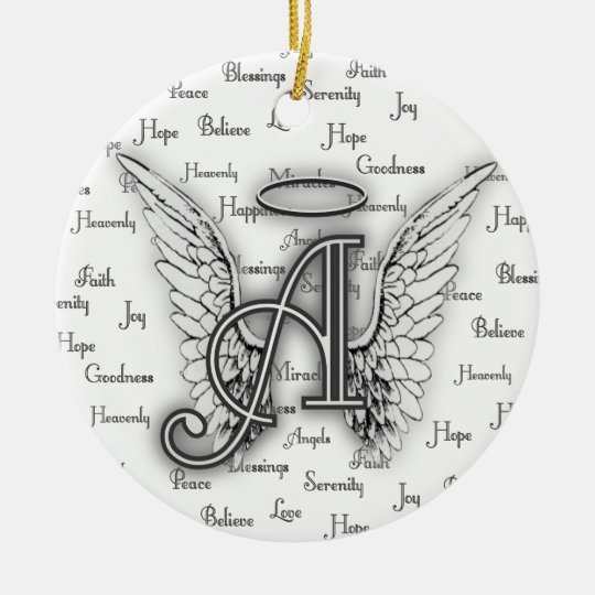 Angel Wings with Positive Words Monogram A Ceramic Ornament | Zazzle.com