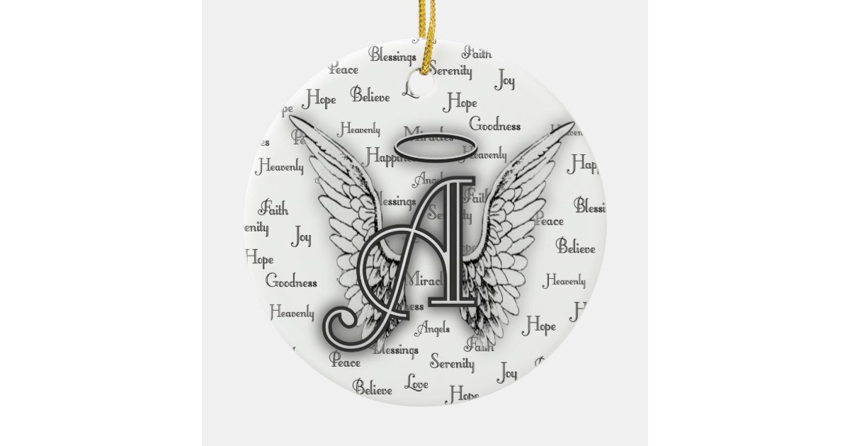 Angel Wings with Positive Words Monogram A Ceramic Ornament | Zazzle