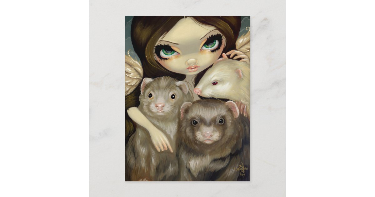 "Angel with Ferrets" Postcard | Zazzle