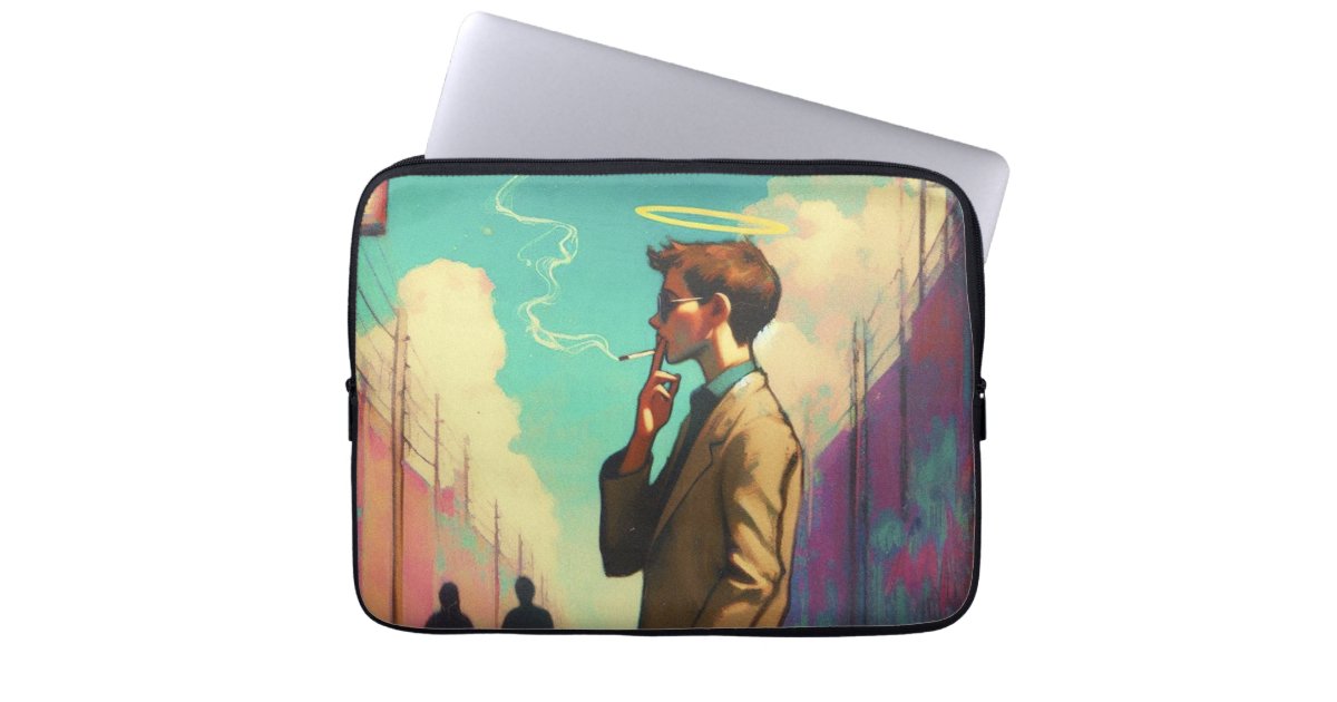 Angel with Halo Smoking on urban street Laptop Sleeve | Zazzle
