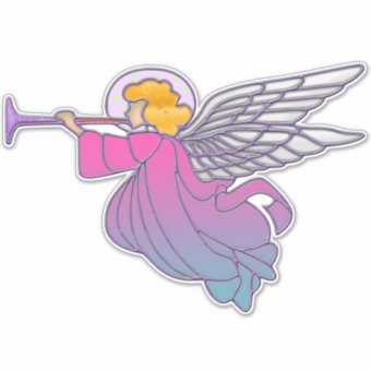 Angel With Horn Custom-Cut Vinyl Sticker | Zazzle
