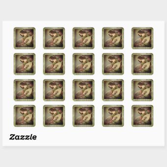 Angel With Mandolin Square Sticker | Zazzle