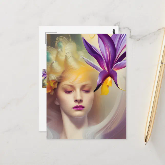 Angel with orchid postcard | Zazzle