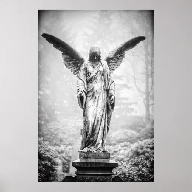 Angel with outstretched wings sculpture poster | Zazzle