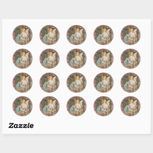 Angel with Roses Classic Round Sticker | Zazzle