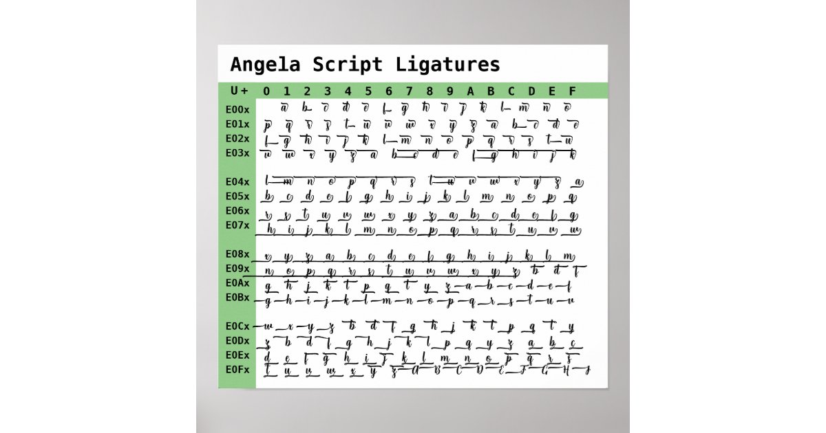 Angela Script Font Ligatures Poster | Zazzle
