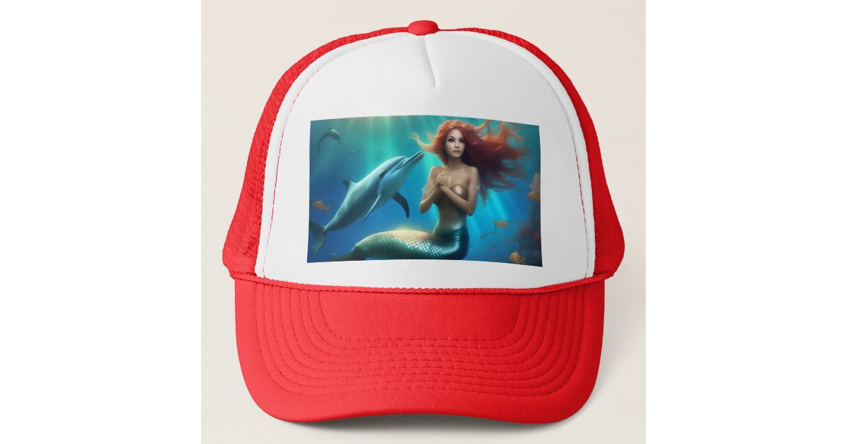 Angelic Mermaid Swimming With Dolphins, Trucker Hat | Zazzle