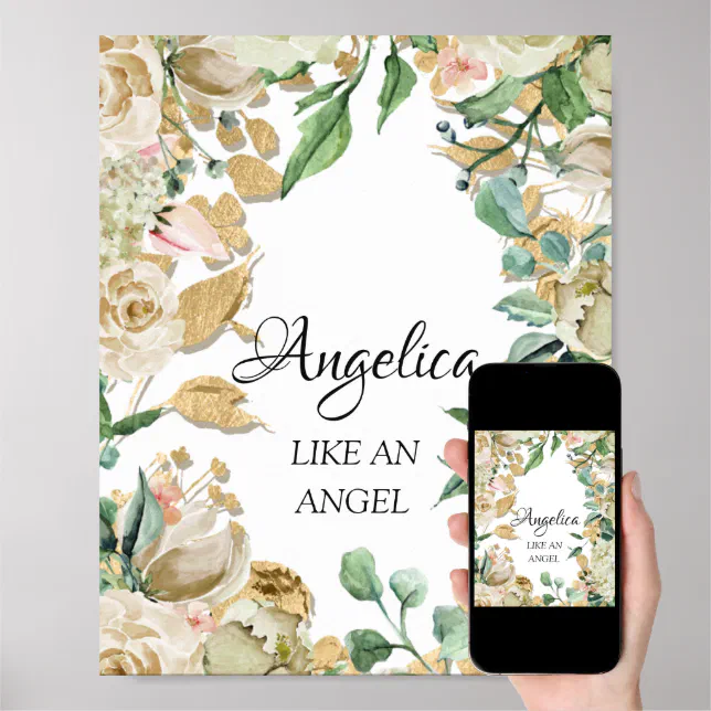 Angelica Name Meaning Floral Bridal Birthday Poster | Zazzle
