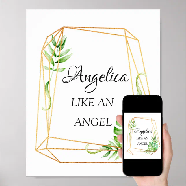 Angelica Name Meaning Floral Geometric Frame Poster | Zazzle