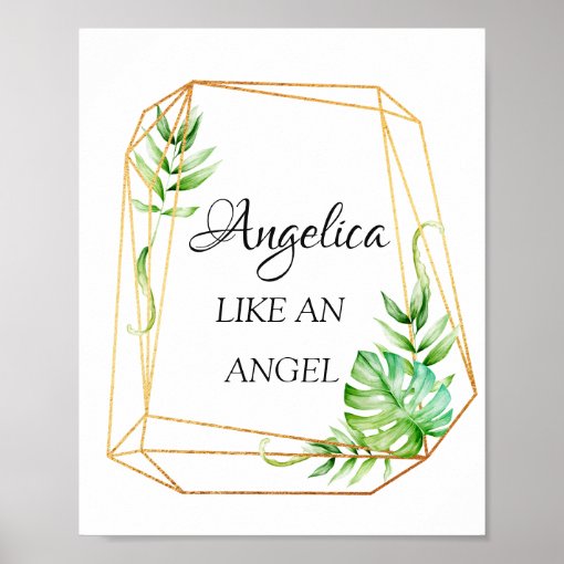 Angelica Name Meaning Floral Geometric Frame Poster | Zazzle