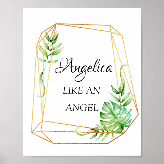 Angelica Name Meaning Floral Geometric Frame Poster | Zazzle
