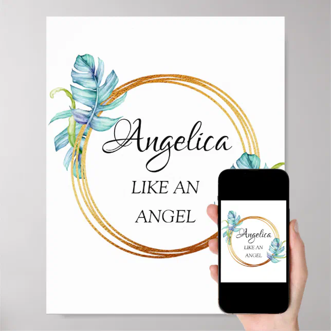 Angelica Name Meaning Floral Golden Frame Poster | Zazzle