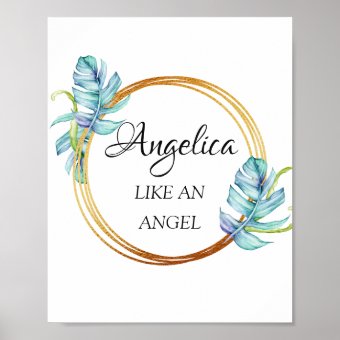 Angelica Name Meaning Floral Golden Frame Poster | Zazzle