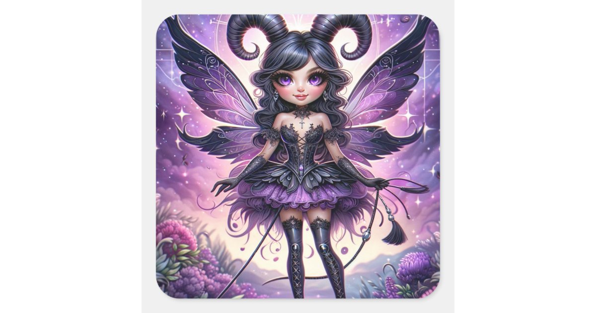 Angelina Purple Gothic Fairy Scorpio Horns Zodiac Square Sticker | Zazzle