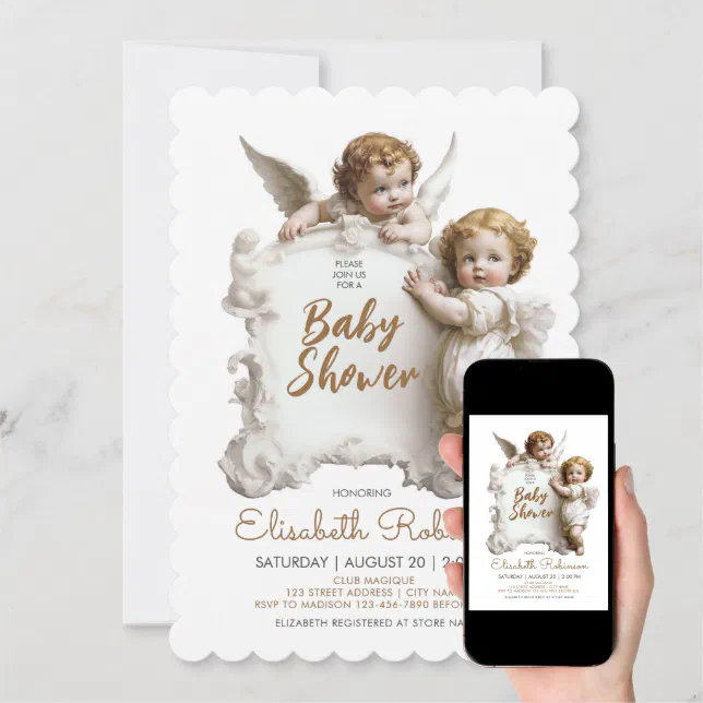 Angels Baby Shower Personalized Invitation | Zazzle