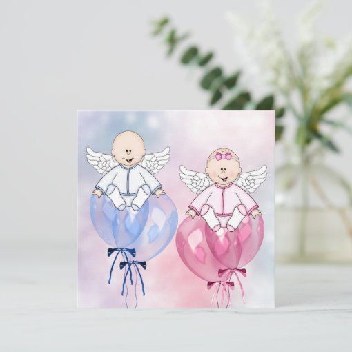 Angels Balloons Pink and Blue Reveal Invitation | Zazzle