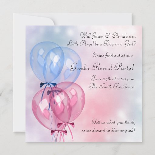 Angels Balloons Pink and Blue Reveal Invitation | Zazzle