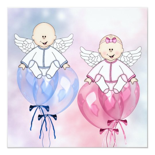 Angels Balloons Pink and Blue Reveal Invitation | Zazzle.com