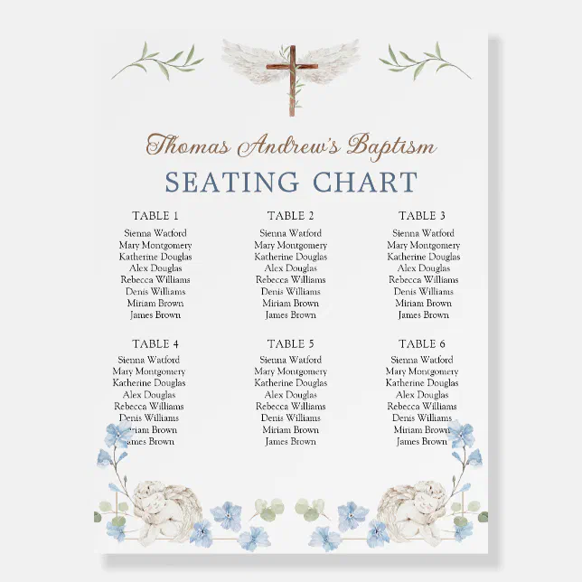 Angels Floral Greenery Cross Baptism Seating Chart Foam Board | Zazzle